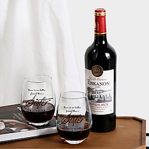 Jogskeor Funny Sister Gifts Wine Glass 15Oz, There is No Better Friend Than A Sister Stemless Wine Glass, Best Birthday Christmas Galentines Day Gifts for Big Sister, Little Sister