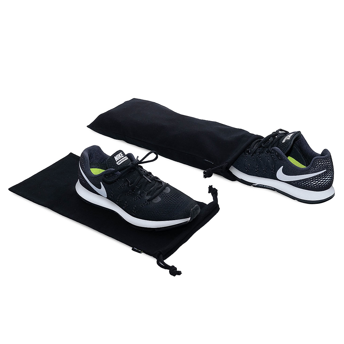 Shoe Dust Bags - 4 Pack Black Duster Flannel Single Shoe Pouch with Drawstring Closure, Washable Breathable Cotton Fabric Cloth for Travel, Home, Luggage, Handbags, Storage, Accessories - 8x17