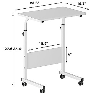 DlandHome Rolling Desk Mobile Standing Desk Mobile Side Table 23.6 Inches w/Wheels Adjustable Movable Portable Laptop Computer Stand for Bed Sofa,White