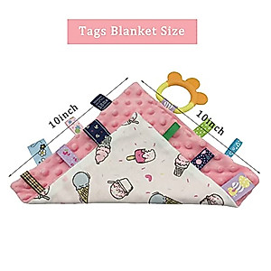 Upalupa Bunny Lovey Blanket and Minky Dot Fabric Tags Security Blanket, Pink