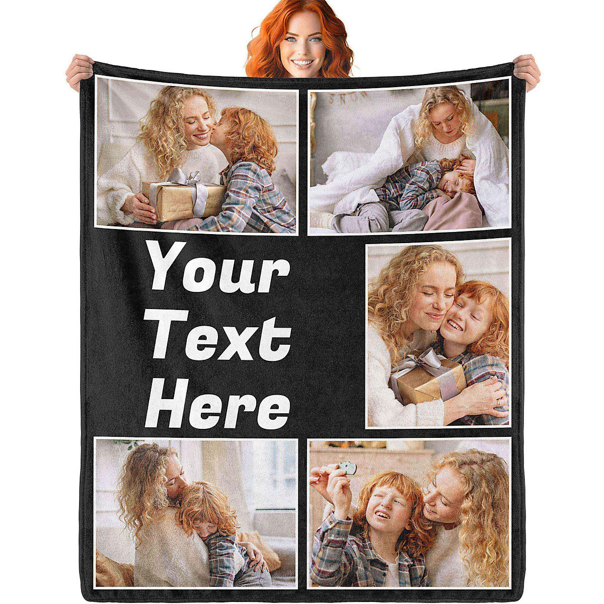 WNNNS Custom Blanket with 5 Photos Multiple Designs, Personalized Gifts for Mom,Dad,Families,Boyfriend,Girlfriend,Kids, Valentines Blanket with Multiple Designs.