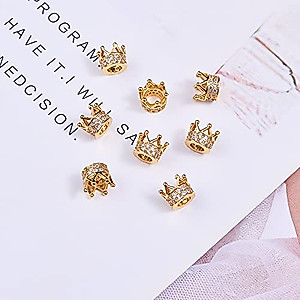 Stiesy 10 Pcs Brass Micro Pave Cubic Zirconia Crown Beads Bulk Long-Lasting Real 18K Gold Plated Spacer Loose Beads for Bracelets Necklace DIY Jewelry Making - 7x5mm