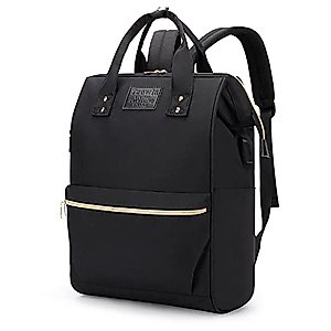 Tzowla Laptop Backpack for Women, Carry on Backpack, Durable Water Resistant, Light Weight, Reinforced Edges and Steel Frame, Metal Zippers, Travel, Black, 15.6 Inch