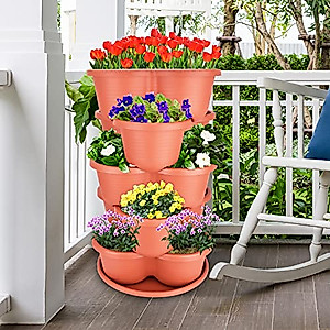 RooTrimmer Stackable Planter, Vertical Garden Planter, Strawberry Planter, Indoor/Outdoor Planters, 5 Tier Garden Tower, Herb Planter for Growing Vegetables and Succulents (Bick Red)