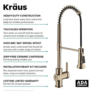 KRAUS Britt Touchless Sensor Commercial Pull-Down Single Handle Kitchen Faucet in Spot Free Antique Champagne Bronze, KSF-1691SFACB