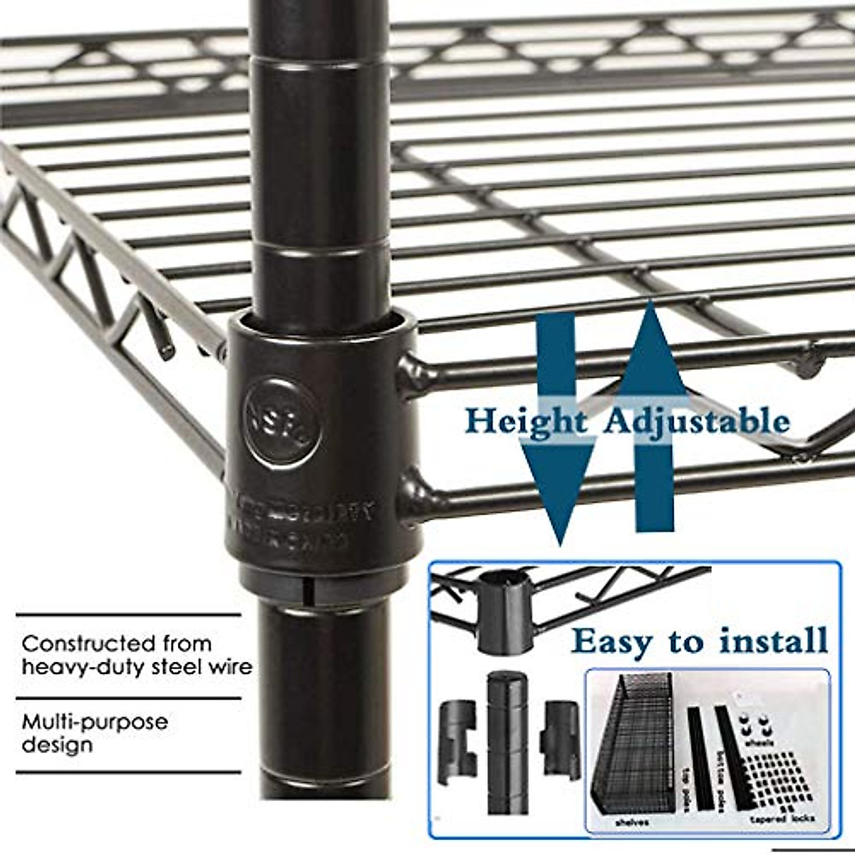 XXkseh Metal Shelf 6 Tier Wire Shelving Unit with Wheels,Heavy Duty Storage Shelves, NSF Garage Kitchen Organizer, Wire Rack Height Adjustable Commercial Grade Rolling Steel Rack,48"x18"x82", Black