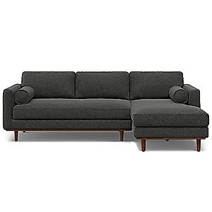 SIMPLIHOME Morrison Right Sectional Sofa in Woven-Blend Recycled Polyester Fabric, Charcoal Grey, 102-inches Wide, L-Shaped Couch with Right Chaise for the Living Room and Family Room