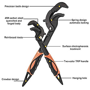 HighFree 2Pcs Adjustable Spanner Multi-function Heavy Duty Quick Wrench Water Pipe and Nut Wrench Kit Tool (Capacity: 0.6-1.2 inch & 1.2-2.4 inch)