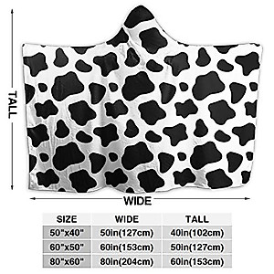 Black and White Cow Hoodie Blanket Wearable Throw Blankets for Couch Blanket Hooded for Baby Kids Men Women
