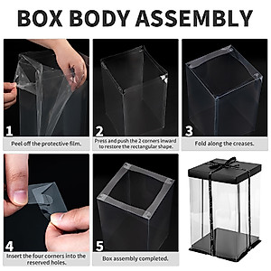 FERGONO 1PC Clear Gift Box, 6.69 x 6.69 x 11.02 inch Transparent Gift Box, Transparent Display Case Gift Boxes with Base, Lid & Ribbon for Wedding, Birthday, Easter Mother's Father's Day Party