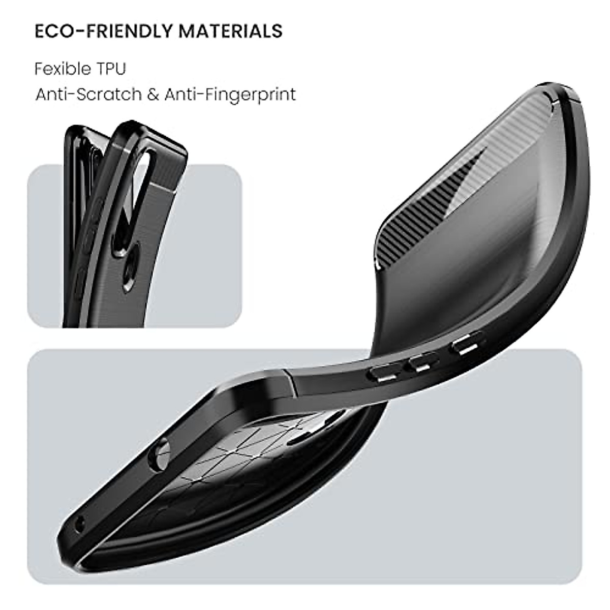 Dretal Motorola Moto G Pure Case, Shock-Absorption Carbon Fiber Cover with Tempered Glass Protector (LS-Black)