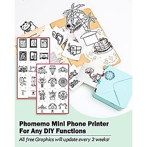 Phomemo Pocket Printer- M02S 300dpi Portable Bluetooth Inkless Mini Phone Printer- Note Printer for DIY Creation, Photo Printing, Study Notes, Cyan