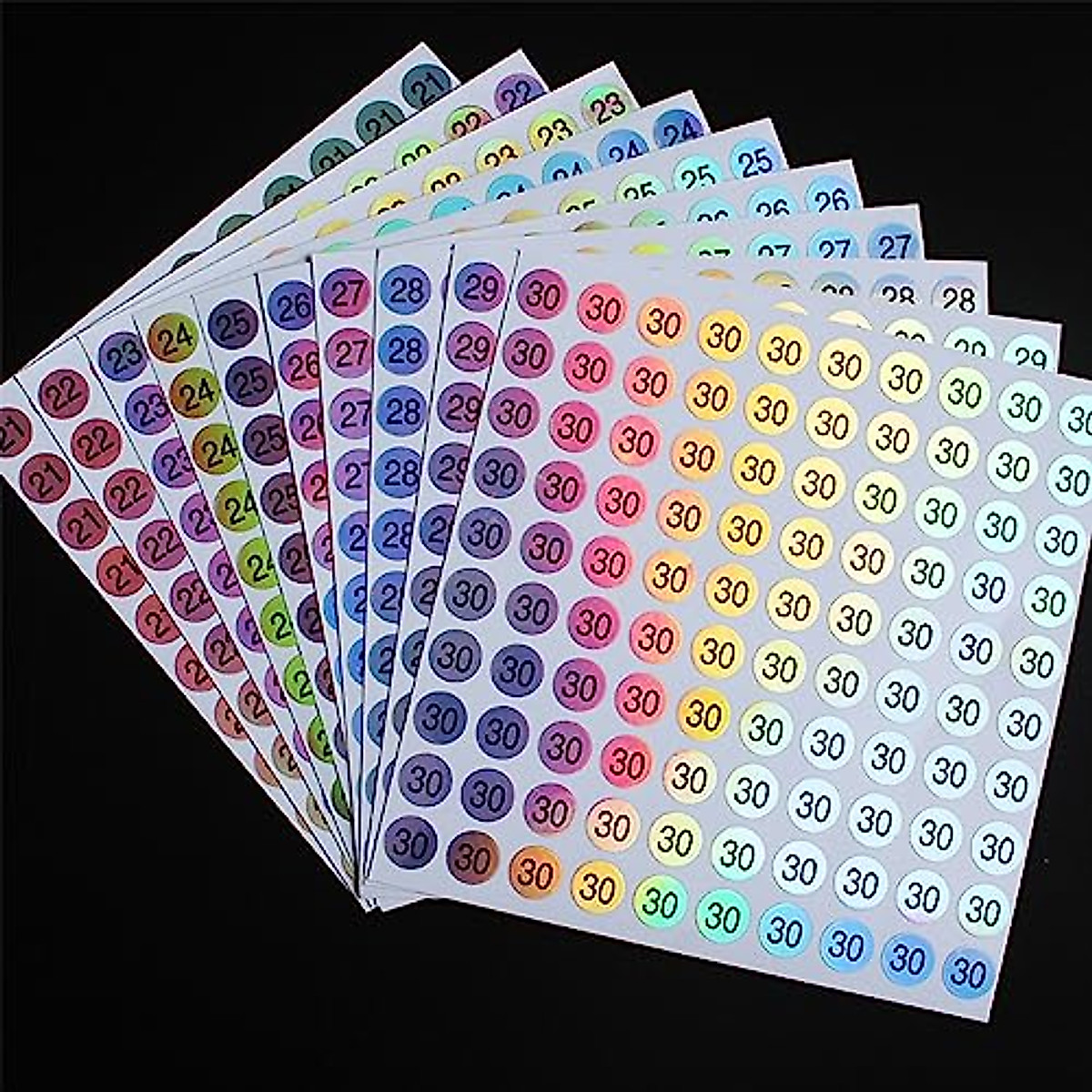 WBQMUNY 30 Sheets 1 to 30 Waterproof Reflective Laser Number Stickers,Round Self Adhesive Stickers/Inventory/Storage Organizing Stickers