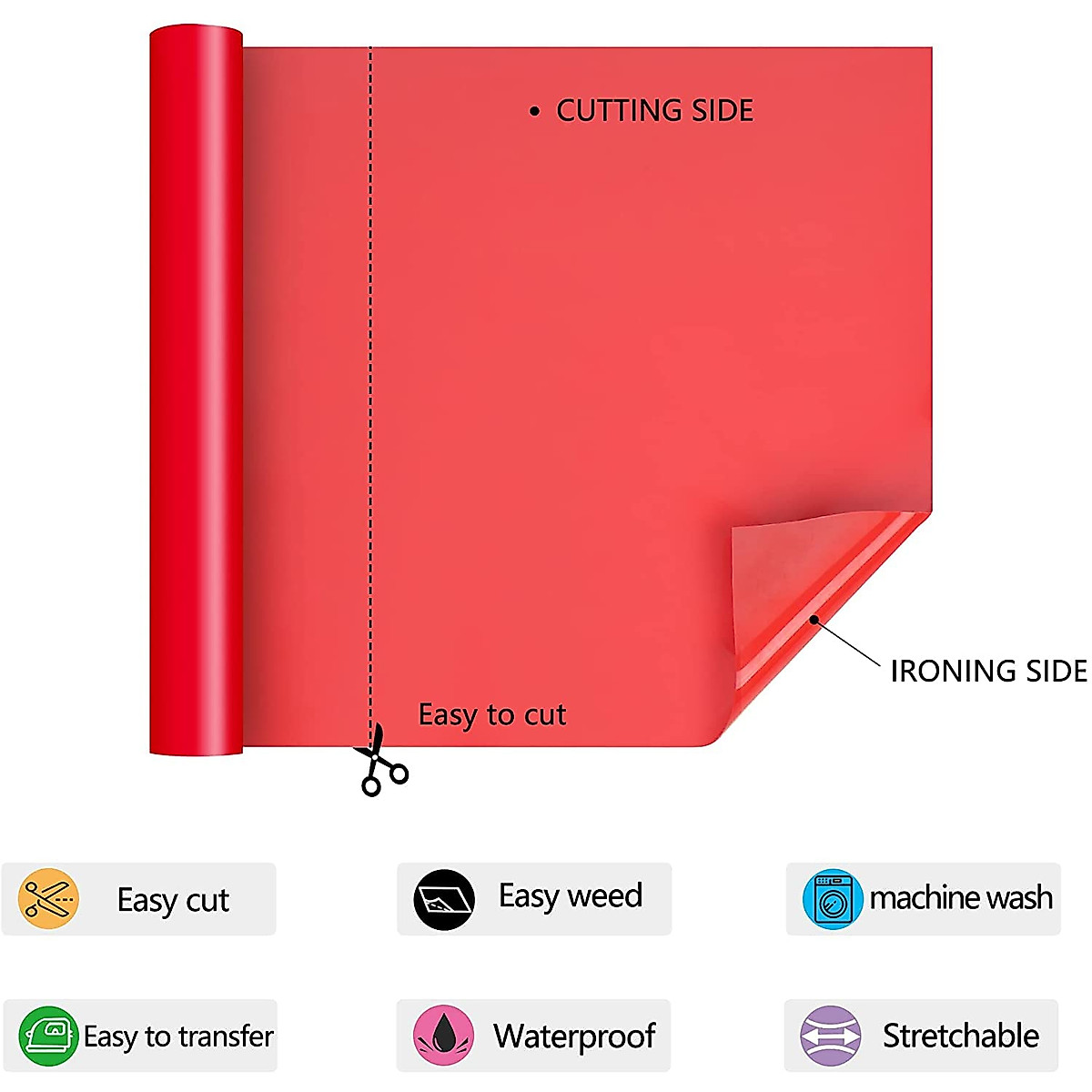 HTV Iron on Vinyl 12Inch by 12ft Roll Heat Transfer Vinyl for T-Shirt HTV Vinyl Rolls for All Cutter Machine - Easy to Cut & Weed for Heat Transfer Design (12ft, Red)