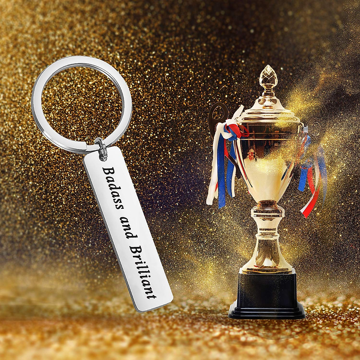 LQRI Funny Keychain Gift Badass & Brilliant Keychain Birthday Gift for Best Friend Girlfriend Badass Mom Badass Bitch (sliver)