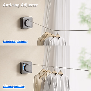 MUSTORN Retractable Clothesline Indoor, Non-Sagging Outdoor Clothes Line Retracting Heavy Duty Clothes Drying Laundry Line Wall Mounted Stainless Steel Line-15.1 Feets（Square-Grey）