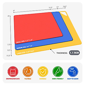 Plastic Cutting Boards for Kitchen, WK Cutting Board Set of 3, Flexible Cutting Board Mats, Non slip, Dishwasher Safe, BPA Free, Multi Sizes