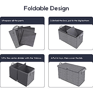 Friday Monkey Sturdy Large Toy Box Chest with Lids & Handles, Foldable Toys Storage Organizer Bin Basket for Boys, Girls, Kids, Playroom, Nursery, Utility Room, 25x13x16 inch, Light Grey, ZMGCWJX