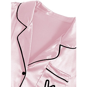 Rooscier Women's Satin Pajamas Set V Neck Short Sleeve Shirt With Shorts Sleepwear Light Pink Small