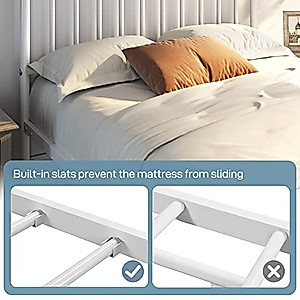 Yaheetech 14 Inch Full Size Bed Frame Metal Platform Bed with Spindle Headboard Footboard/Mattress Foundation/No Box Spring Needed/Underbed Storage Space/Steel Slat Support/Easy Set up, White