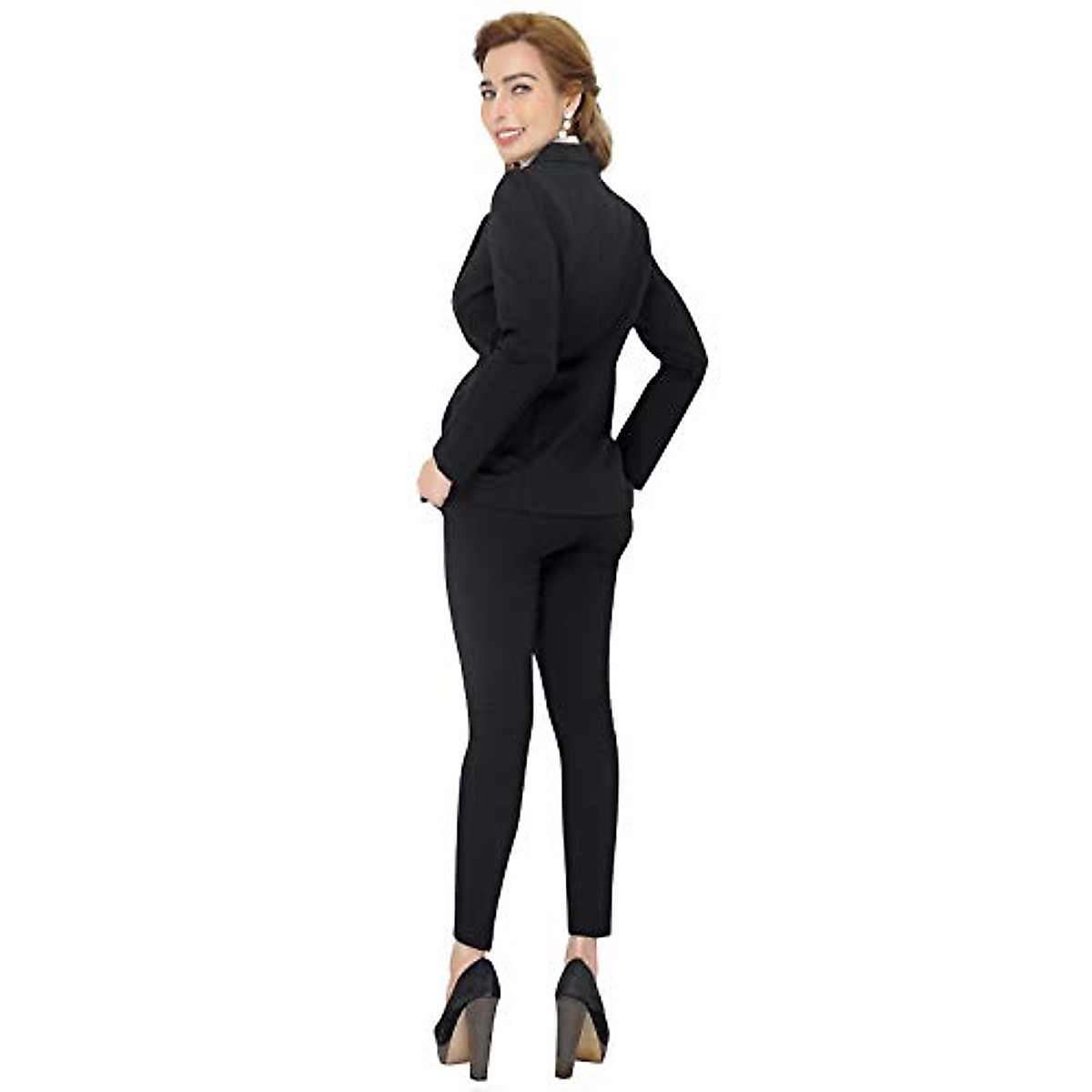 Marycrafts Women's Business Blazer Pant Suit Set for Work (Black, Numeric_12)