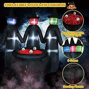 Halloween Decorations Inflatables Outdoor, 8.2FT Inflatable Halloween Three Witch Around Cauldron with Flame Light Halloween Blow Up Yard Decorations with Built-in LED for Outdoor Yard Patio Lawn