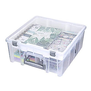 AB Designs 6899ABD Super Satchel Double Deep with Lift-Out Tray and Removable Dividers, Stackable Home Storage Organization Container, Clear with Sliver Latches and Handle