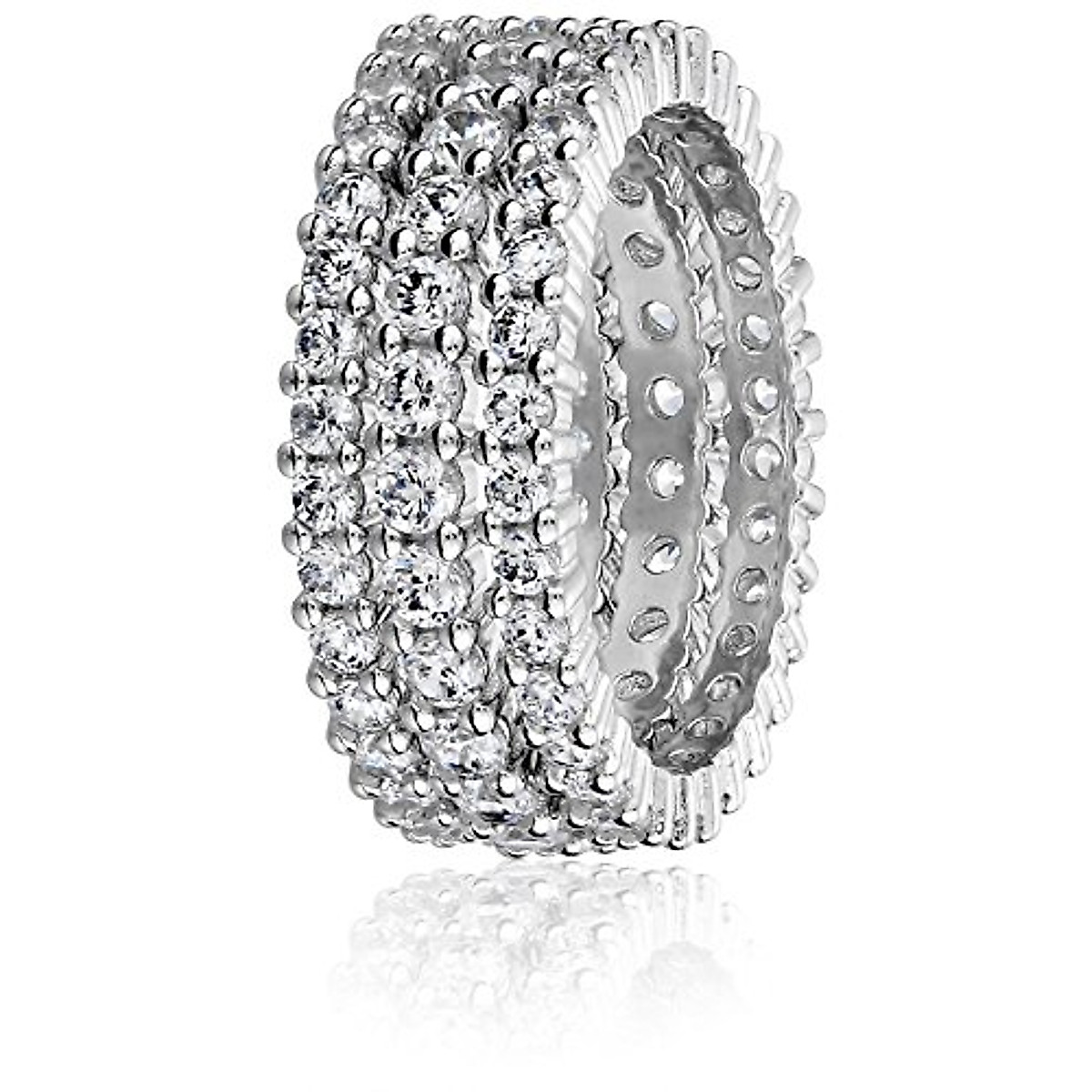 Amazon Essentials Sterling Silver Cubic Zirconia All-Around Band Stacking Ring Set (Set of 3), Size 6 (previously Amazon Collection)