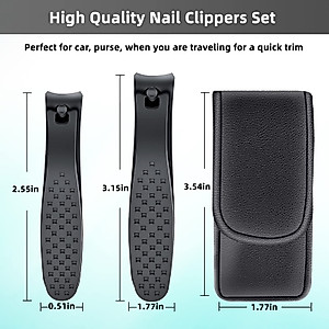 2PCS Professional Nail Clippers Set, Ultra Sharp Sturdy Fingernail and Toenail Clipper, Large & Small Nail Cutter for Thick Nails with leather case, Best Travel and Gift Nail Clipper for Men and Women