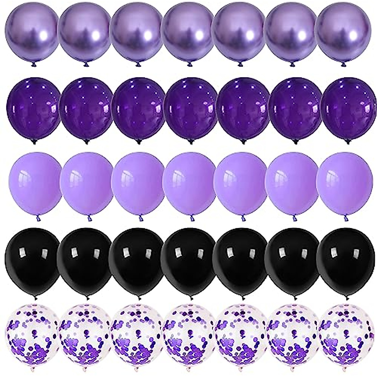 Purple and Black Balloons, 12 Inch Dark Purple Light Purple Black Balloons with Metallic Purple Confetti Latex Balloon Set for Girls Women Halloween Birthday Bridal Shower Wedding Party Decorations