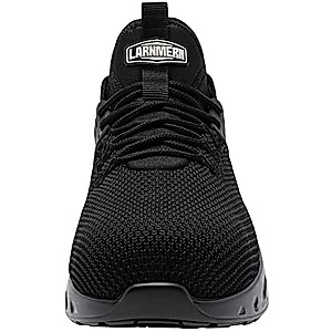 LARNMERN Steel Toe Shoes Men Slip Resistant Safety Work Sneakers Slip On Air Cushion Lightweight Comfortable Breathable Shoe 3150(9.5 Men, Black)