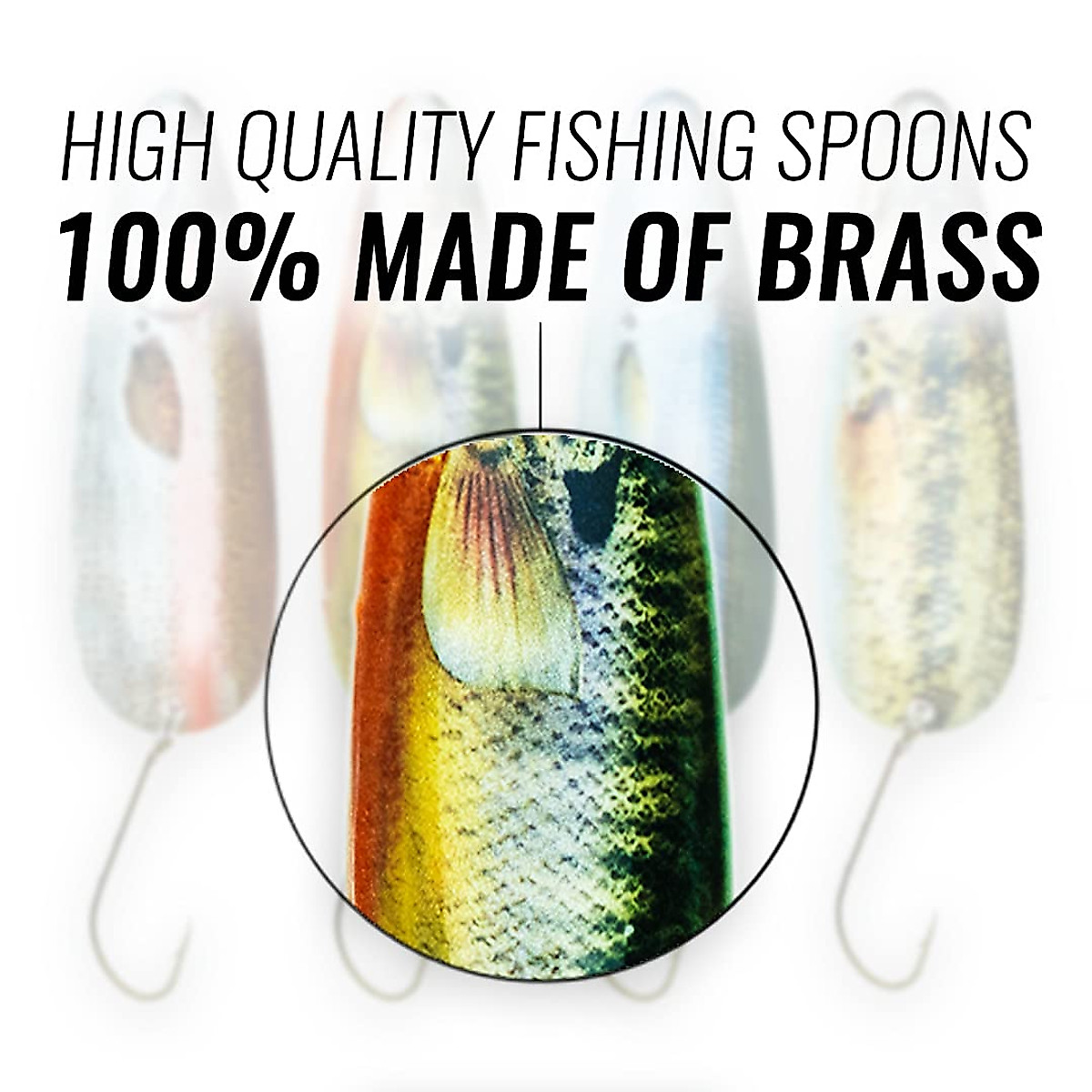ETIC Poseidon 3 ½", 1oz Fishing Spoons Kit 100% Made of Brass, 4 pcs Fishing Lures, Tackle, Hooks, Baits, Spinning, Casting, Trolling for Trout, Salmon, Pike, Walleye, Bass and Mores