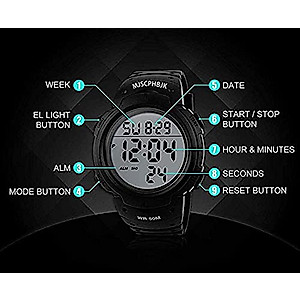 MJSCPHBJK Mens Digital Watch, Sports Military Watches Waterproof Outdoor Chronograph Watch for Men with LED Back Ligh/Alarm/Date