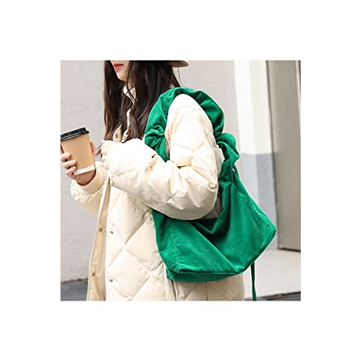 Ulisty Women Small Corduroy Underarm Bag Drawstring Shoulder Bag Casual Handbag Hobo Bag coffee