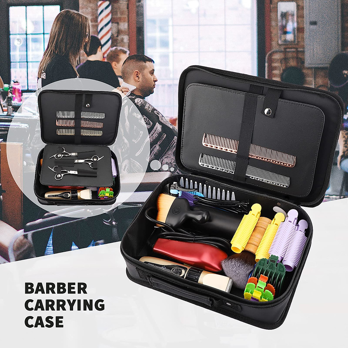 Segbeauty Barber Carrying Case, 11.8 x 8.5in Hair Styling Travel Tool Bag, Professional Salon Hair Cutting Grooming Kit Storage Organizer for Clippers, Scissors, Barber Supplies