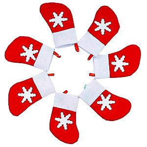 24 Packs Christmas Dinner Table Decorations, Mini Snowflake Tableware Holders, Christmas Socks Decoration Xmas Candy Pouch Bag Socks Stockings Knife Spoon Fork Bag for Christmas Party Decoration Gifts