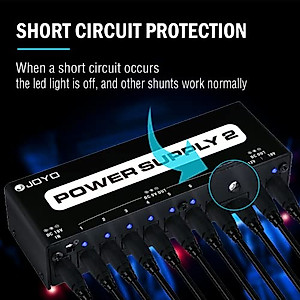 JOYO Guitar Pedal Power Supply Pedal Board Power Supply with DC 18V Pedal Power Adapter & 9V 100mA 500mA Isolated DC 10 Outputs for 9V 12V 18V Effect Pedals (JP-02)