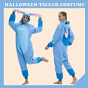 VEULENT Adult Onesie Pajamas Unisex Animal One-Piece Cartoon Costume Cosplay Homewear Sleepwear Partywear For Men Women(Stitch, XL)