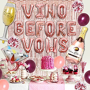 Wine Theme Bachelorette Party Decorations with Vino Before Vows Balloon Banner, Bride to Be Sash, Champagne Bottle Glass Diamond Ring Foil Balloon, Tinsel Foil Fringe Curtain for Bridal Shower Party
