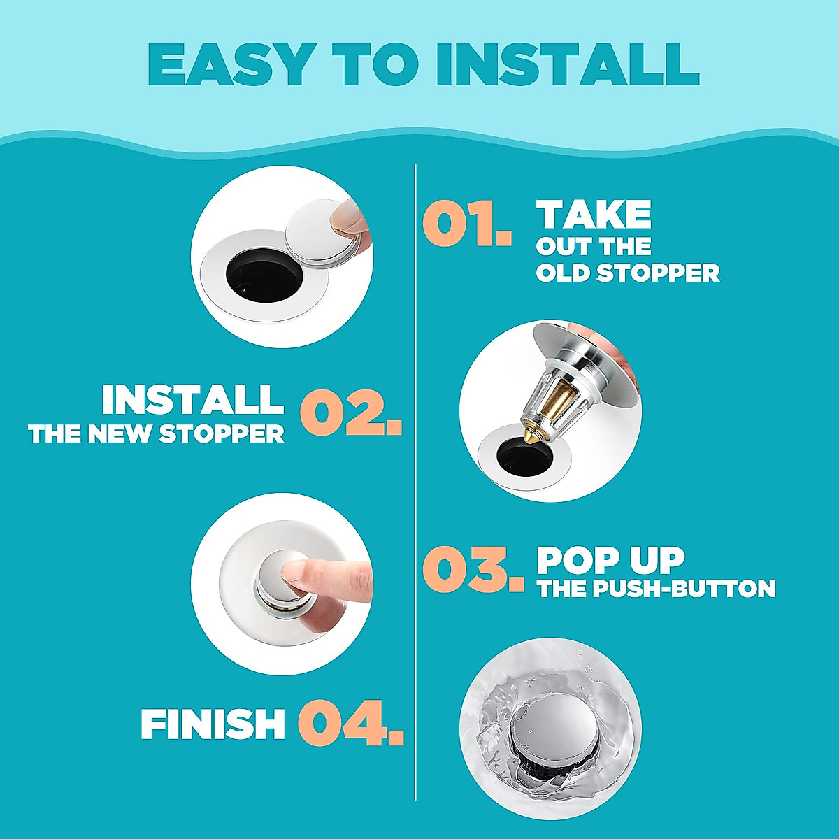 Universal Bathroom Sink Stopper, for 1.1-1.5 Inch Bullet Core Push Type Basin Pop Up Drain Filter, Bathtub Converter Sink Drain Strainer Plug No Overflow with Basket Hair Catcher