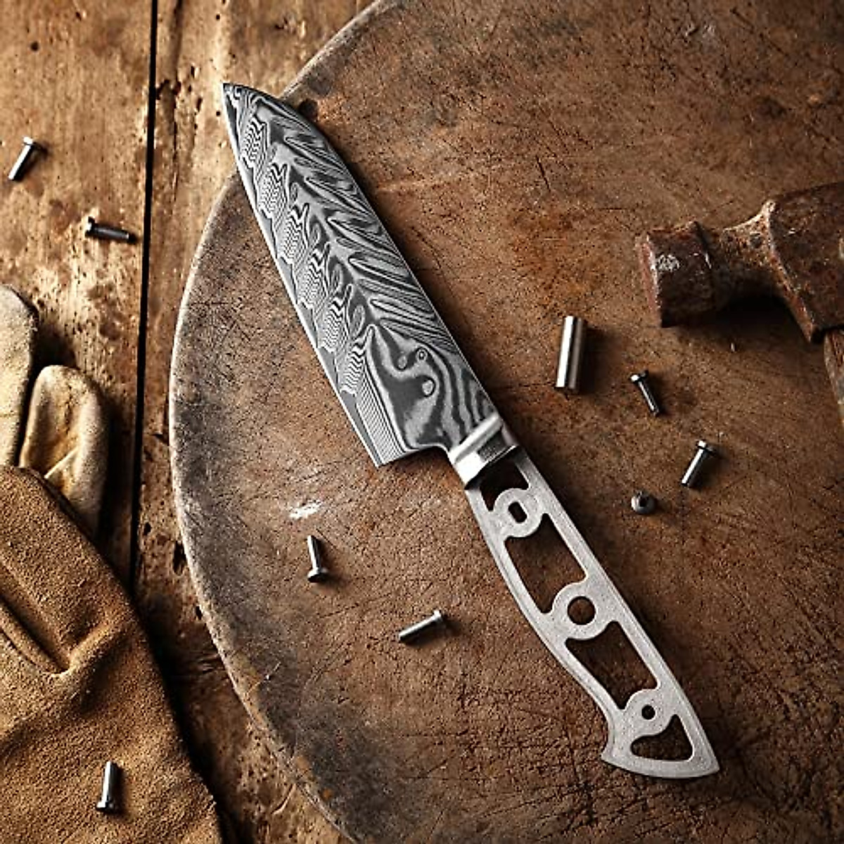 KATSURA Woodworking Project Kit – Santoku Chef Knife Blank – Ultra Wide Blade 40mm – 5.25 Inch – Japanese Premium AUS 10V, 67 Layers Damascus Steel – Storm-V Series – NO LOGO