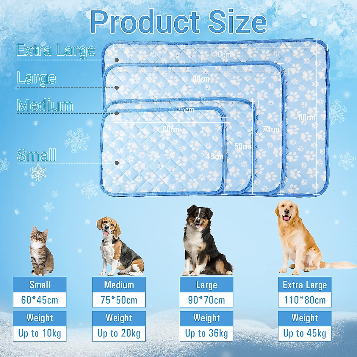 Rywell Upgrade Self-Cooling Mat for Dogs Extra Large, 44'' x 32'' - Endothermic Color Changing Arc-Chill Cooling Fiber - Washable Non-Toxic Summer Pet Outdoor Bed, Non-Slip&Foldable