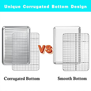 N&S AMOCWJ Stainless Steel Baking Pan with Rack , Cookie Sheet with Cooling Rack,Baking Tray For Oven,Nonstick Baking Sheet Warp Resistant & Heavy Duty & Rust Free (XL), Silver (BK252)