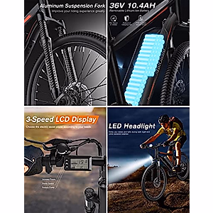 TotGuard Electric Bike, Electric Bike for Adults 26'' Ebike with 350W Motor, 19.8MPH Electric Mountain Bike with Lockable Suspension Fork, Removable 36V/10.4Ah Battery, Professional 21 Speed Gear