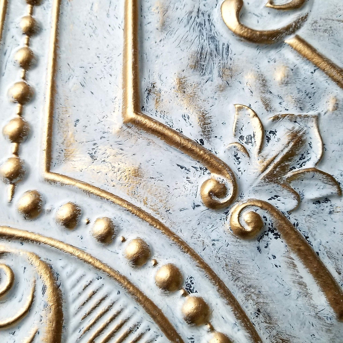 TD04 Rustic Gold Faux Tin Glue up, Drop in Ceiling Tile, Pack of 10 2'X2' Tiles. Covers 40 sq.ft. Easy to Install PVC Panels, Great for DIY Projects - Antique Vintage Look Ceiling, 3D Wall Paneling