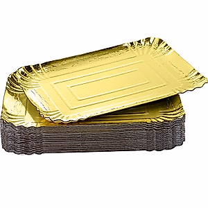 ZEAYEA 30 Pack Gold Serving Trays, Disposable Cookie Trays Platter for Parties, Rectangle Sturdy Paper Cardboard Serving Platters for Dessert Table, Cupcake Display, Birthday Party, Wedding, 14" x 10"