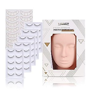 LASHVIEW Lash Mannequin Head, Practice Training Head with 25 Pairs Practice Lashes for Training Eyelash Extensions,Cosmetology Doll Face Head,Easy to Clean by Skincare Essential Oil