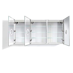 Krugg LED Medicine Cabinet 72 Inch X 36 Inch | Recessed or Surface Mount Mirror Cabinet w/Dimmer & Defogger + 3X Makeup Mirror Inside & Outlet + USB(Left Left Right)