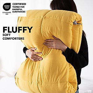 KASENTEX Dual-Sided Yellow and Grey Comforter Set, 2 Pieces Lightweight Teen Solid Bedding Set & Collections, All Season Fluffy Bed Set (68x88in Comforter & 1 Pillowcase)