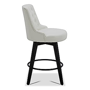 Watson & Whitely Modern Swivel Bar Stools, Faux Leather Upholstered Counter Height Bar Stool with Back, Solid Wood Legs, 26" H Seat, Set of 2, White